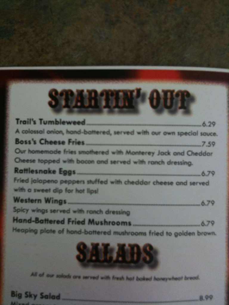 Menu at Trail Boss Steakhouse, Natchitoches