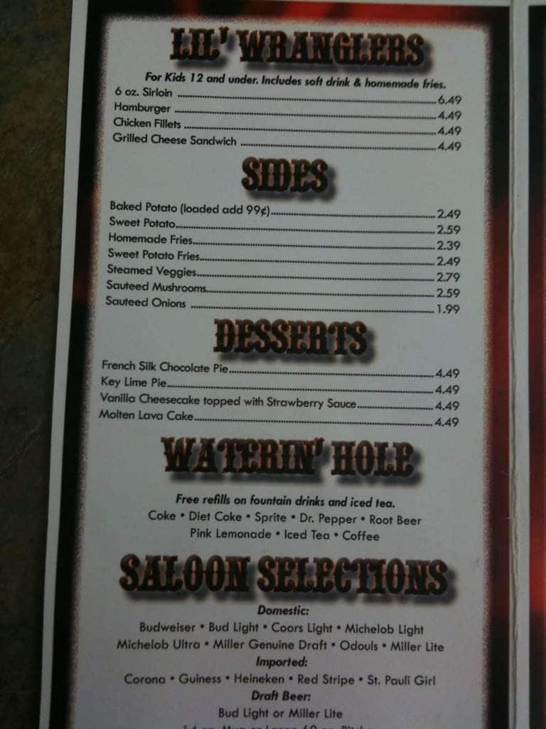 Menu at Trail Boss Steakhouse, Natchitoches