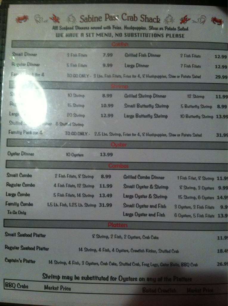 Sabine Pass Crab Shack Menu, Menu for Sabine Pass Crab Shack, Lake ...