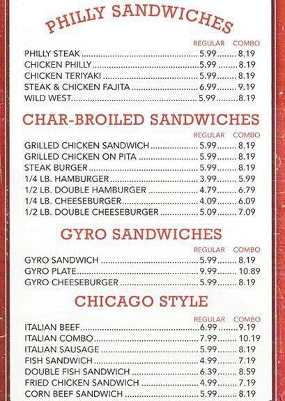 Menu at Red Snapper fast food, Chicago, E 53rd St