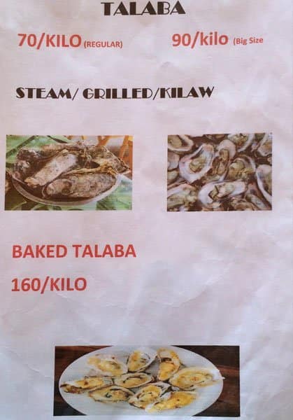 Menu at Ruben's Fresh Talaba restaurant, Consolacion