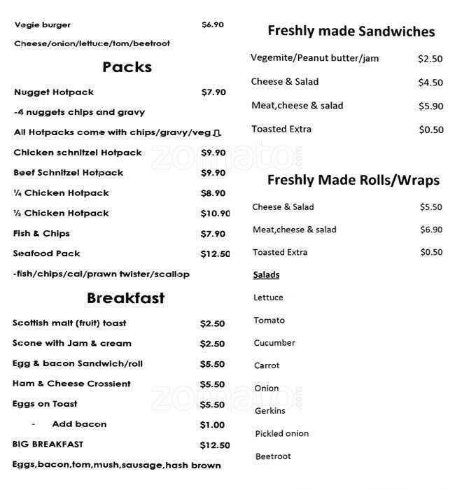 Menu at Blumberg Bakery & Takeaway, Birdwood
