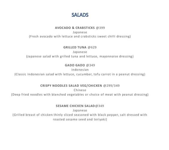 Menu of Sesame, Gachibowli, Hyderabad