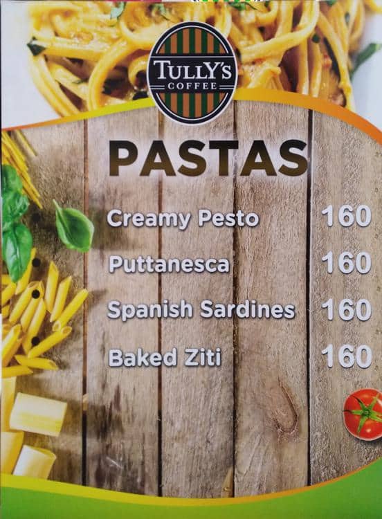 Menu at Tully’s Coffee cafe, Makati