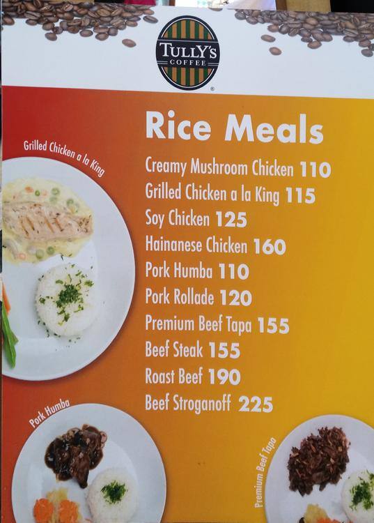 Menu at Tully’s Coffee cafe, Makati