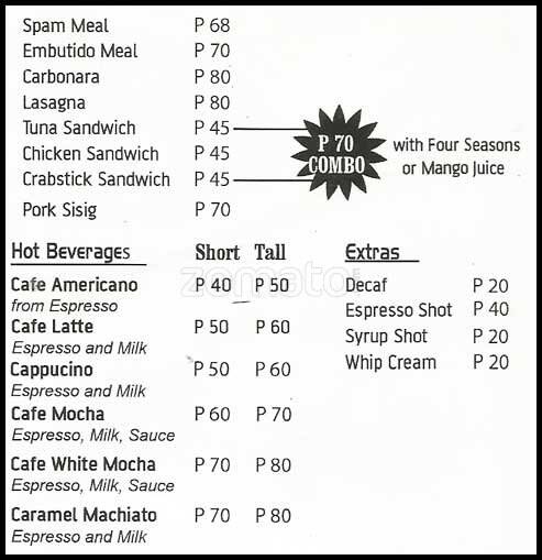 Menu at Doutor Coffee Shop cafe, Manila, Pacific Regency Cityland