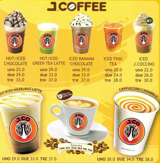 Carta del café J.Co, Yakarta, Mal Lippo Cikarang