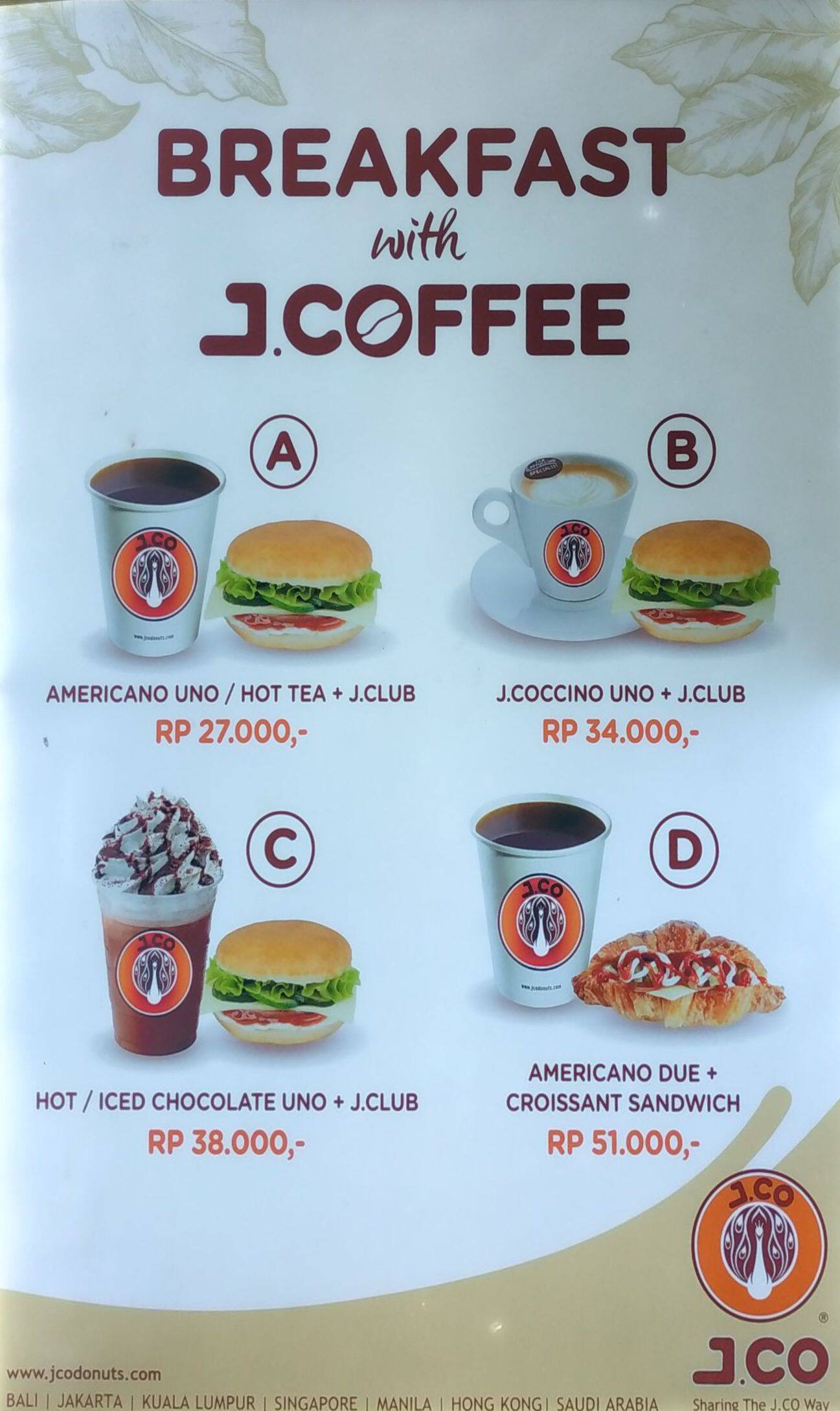 Menu at JCo Pasar Baru, Jakarta, Sekolah Sma-2 No.3