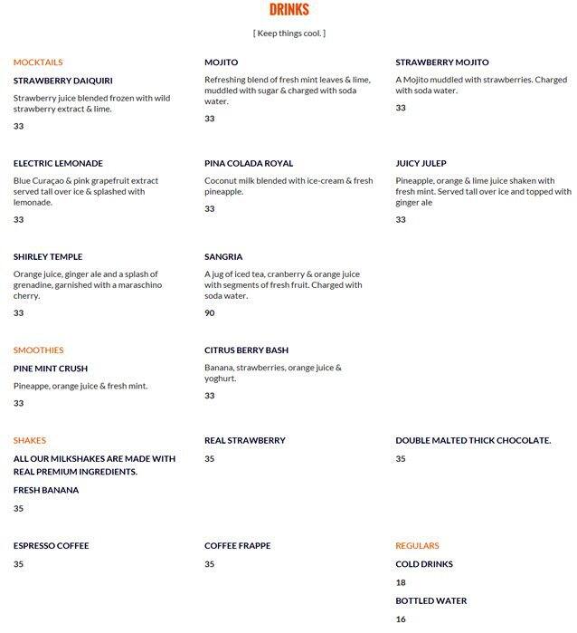 Menu au Primi Piatti restaurant, Pretoria, Shop 120A