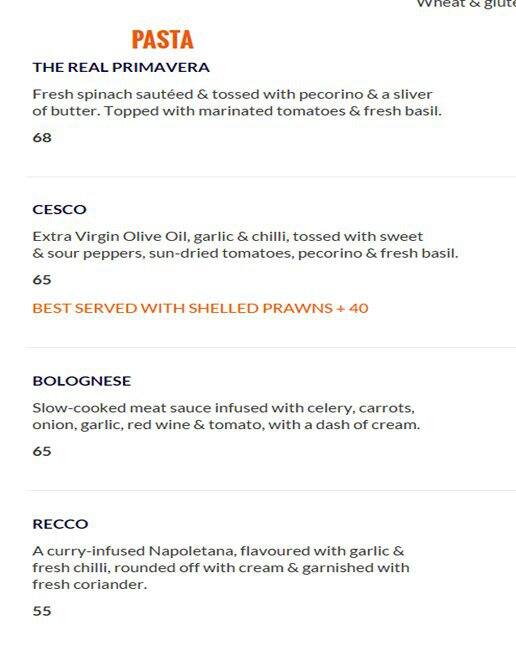 Menu at Primi Piatti restaurant, Pretoria, Shop 120A