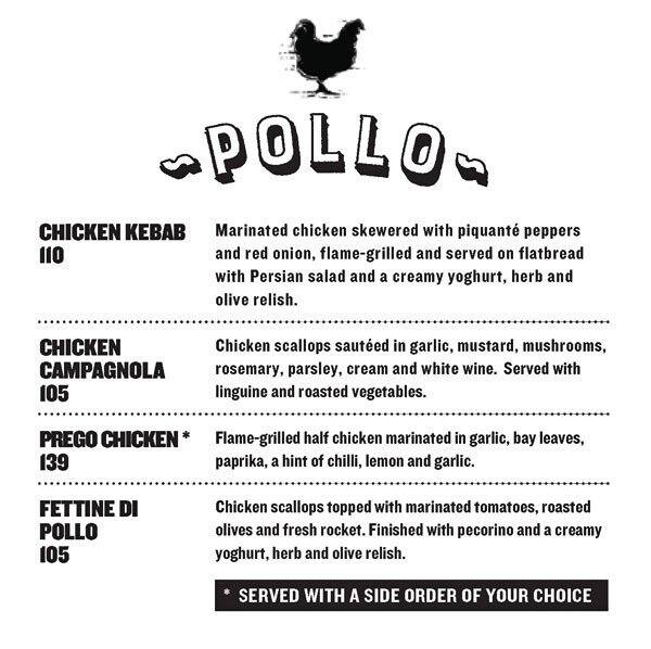 Menu at PRIMI restaurant, Pretoria, John Vorster Road