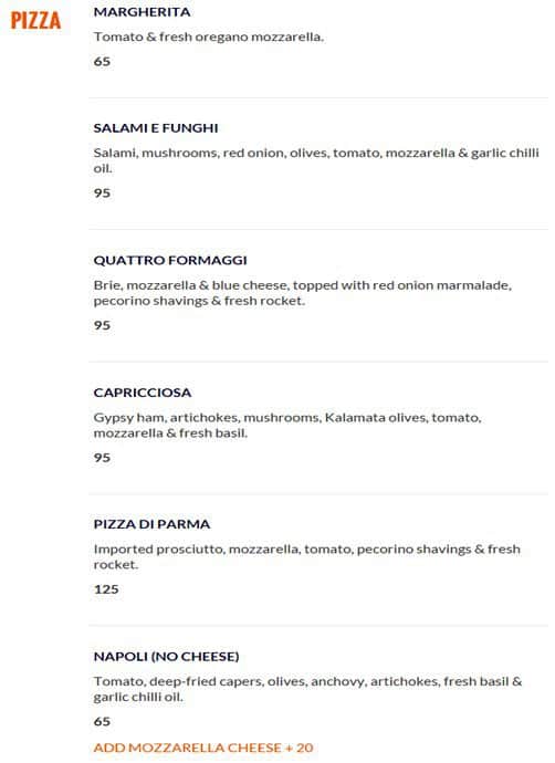 Menu at Primi Piatti restaurant, Pretoria, Shop 120A