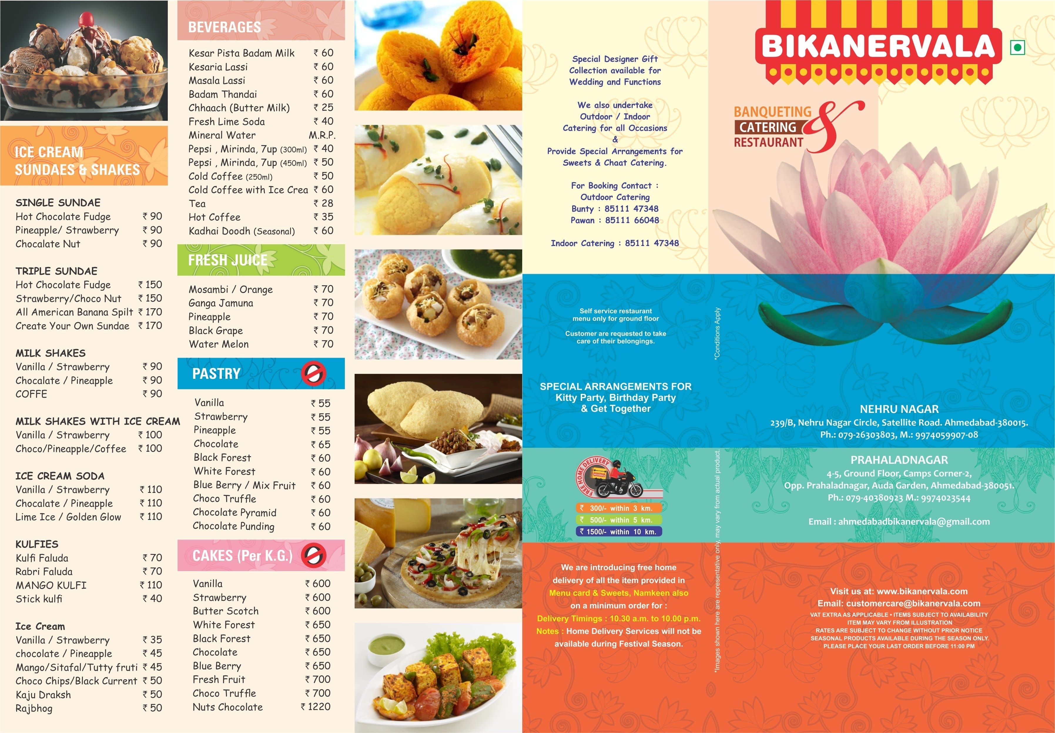 Menu at Bikanerwala, Ahmedabad, Prahladnagar
