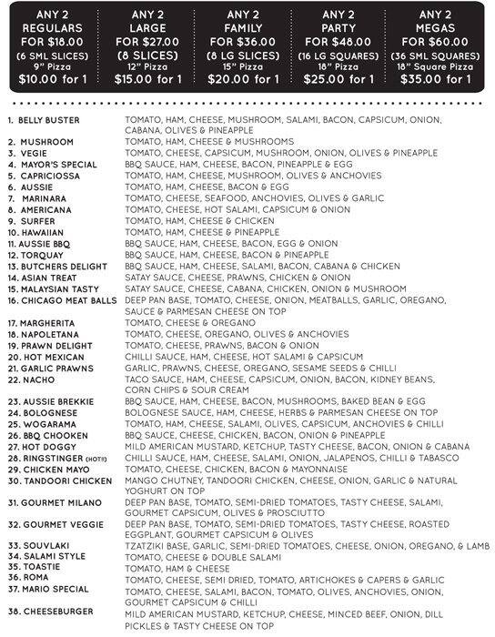 Menu at Pizzas with Attitude Highton pizzeria, Highton