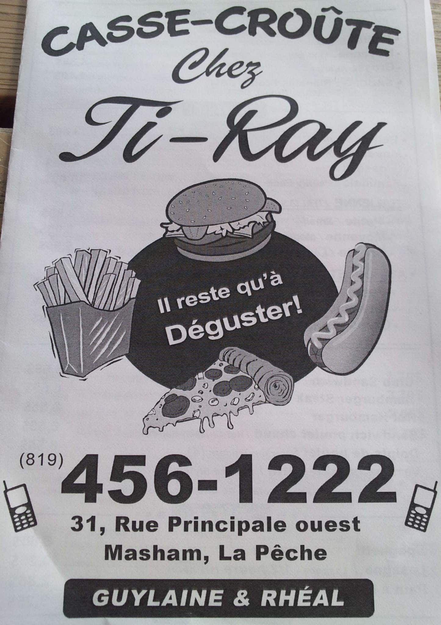 Carta del restaurante Casse-Croûte chez Ti-Ray, Sainte-Cécile-de-Masham