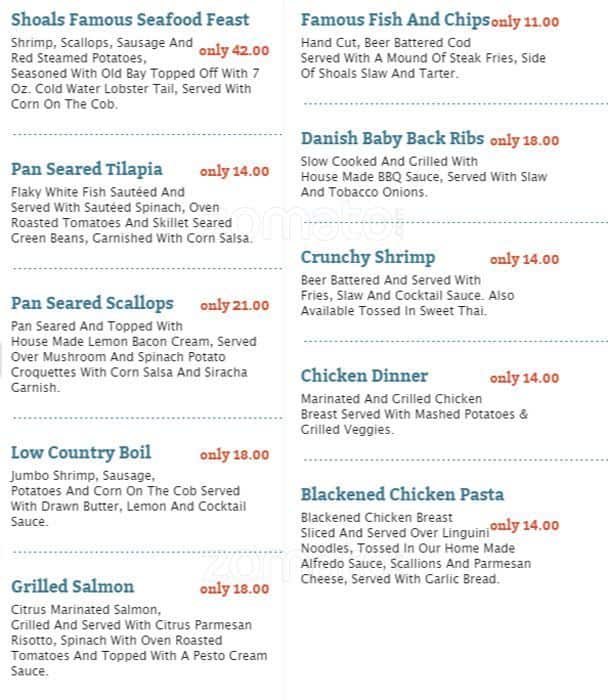 Menu at Shoals Grill pub & bar, Mooresville
