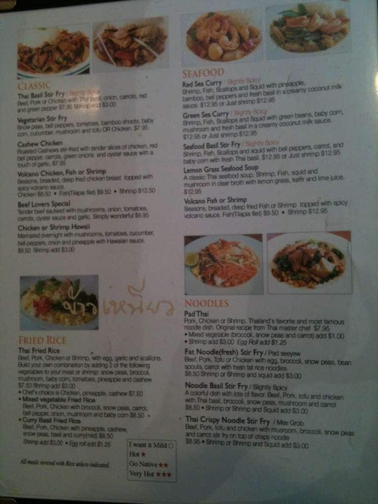 Menu at Sticky Rice Thai restaurant, Racine