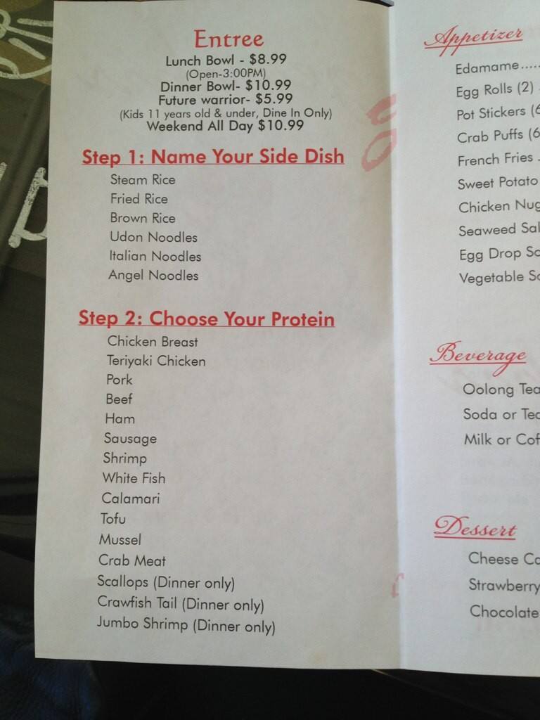 Menu at Genghis Mongolian Grill & Sushi restaurant, Pineville