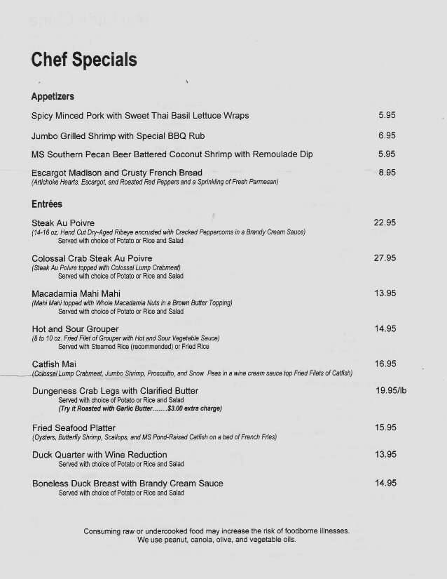 Menu at MAI Little China restaurant, Greenwood, 617 W Park Ave