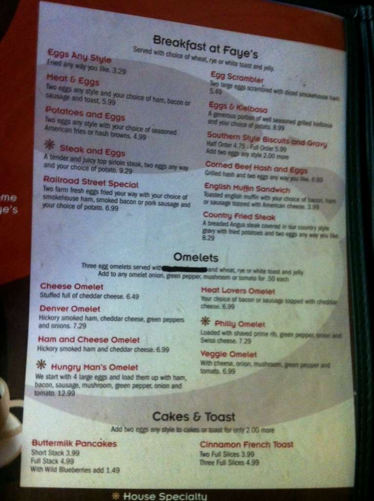 Menu at Jen's Dinky Diner restaurant, Eagle River