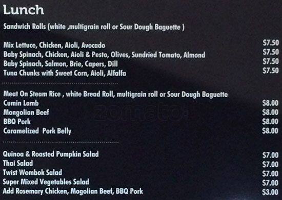 Menu at Grinders Coffee cafe, Brisbane City, Queen's Plaza