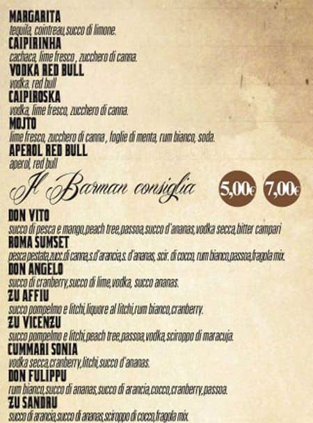 Menu da Don Vito pub & bar, Roma, Via La Spezia