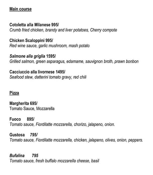 Menu at Sorriso- Marriott Suites Pune, Pune