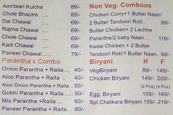 Menu at Royal Chatkara, Noida
