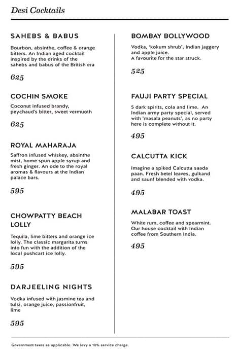 Menu at Bombay Borough, Bengaluru