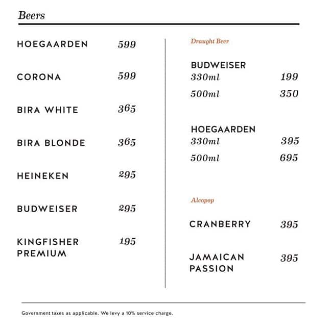 Menu at Bombay Borough, Bengaluru