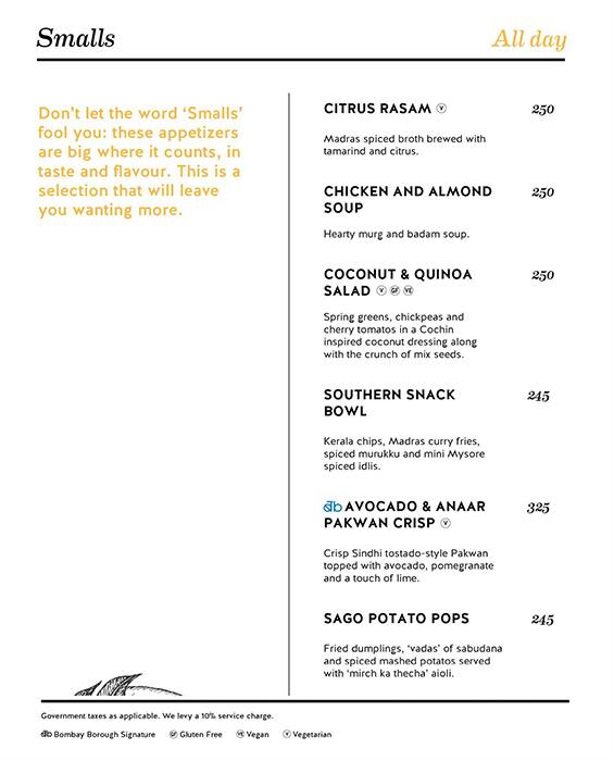 Menu at Bombay Borough, Bengaluru