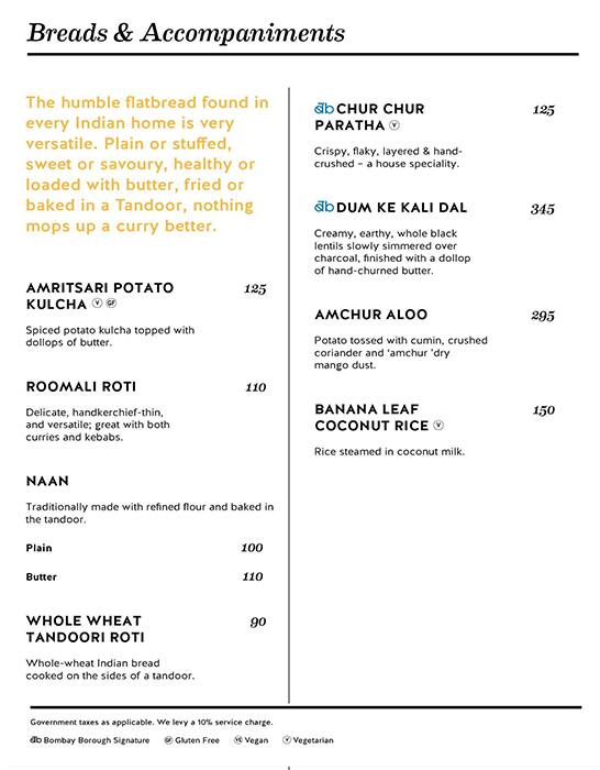 Menu at Bombay Borough, Bengaluru