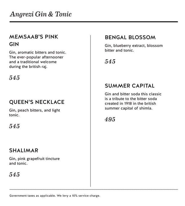 Menu at Bombay Borough, Bengaluru