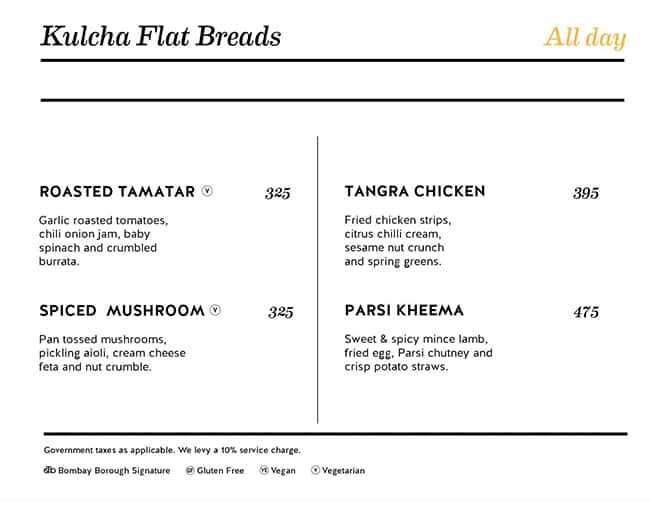 Menu at Bombay Borough, Bengaluru