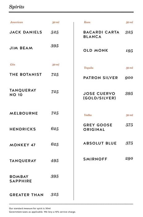 Menu at Bombay Borough, Bengaluru