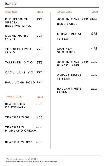 Menu at Bombay Borough, Bengaluru