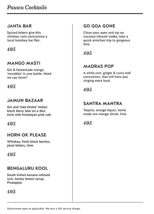 Menu at Bombay Borough, Bengaluru