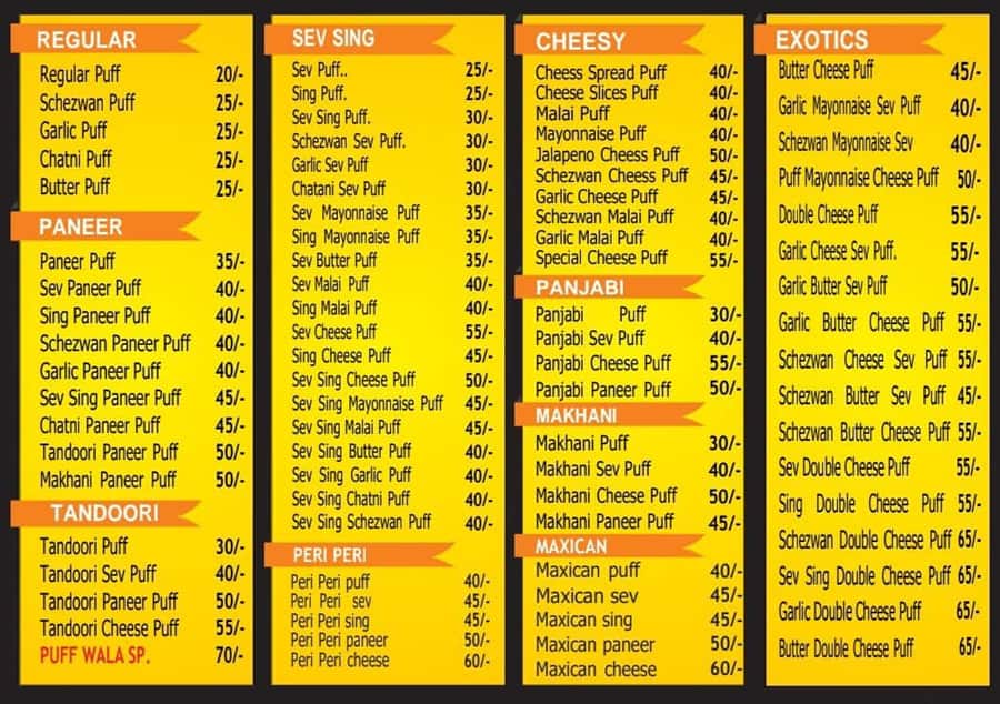 Menu of Nadiyad Puff Wala, Bopal, Ahmedabad