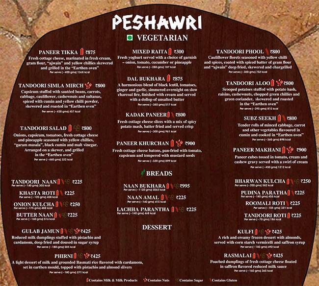 Menu of Peshawri - Welcomhotel By ITC Hotels, Alkapuri, Vadodara