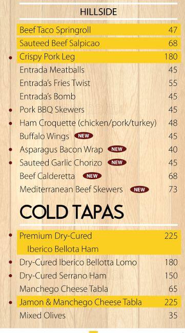 Menu at Entrada restaurant, South Jakarta, Ground Floor