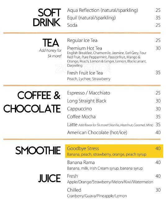 Menu at Entrada restaurant, South Jakarta, Ground Floor
