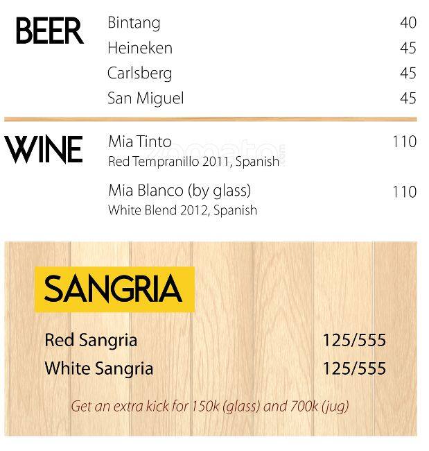Menu at Entrada restaurant, South Jakarta, Ground Floor