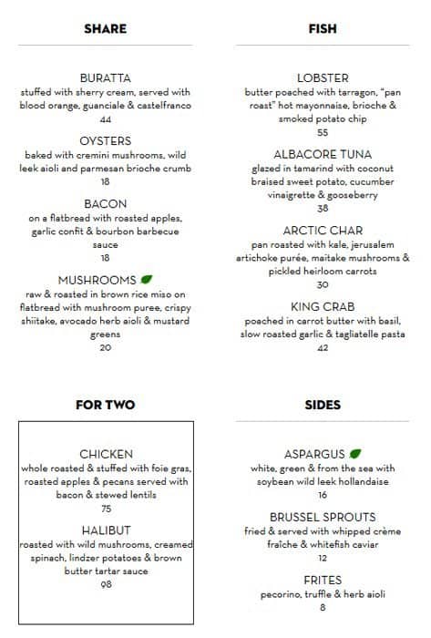 Menu at The Chase restaurant, Toronto, 10 Temperance St Fl 5