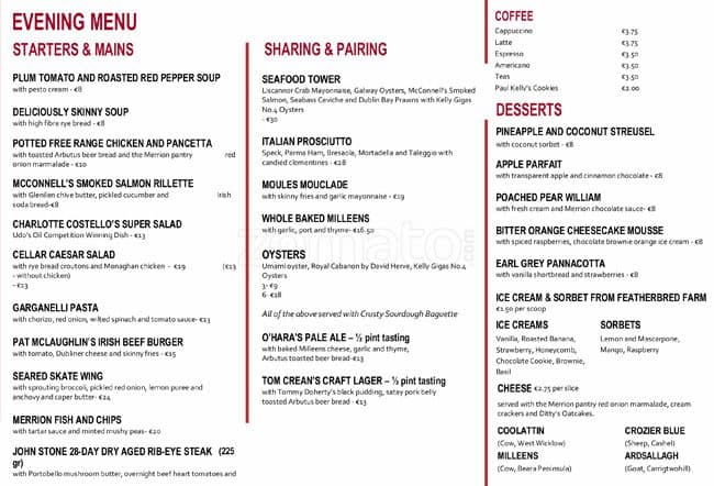 The Cellar Bar - The Merrion Hotel Menu - Zomato Ireland