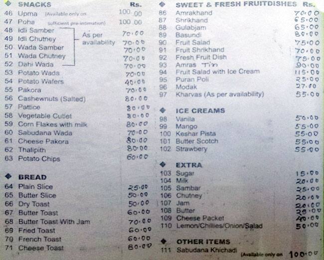 Menu at Hotel Shreyas, Pune, B