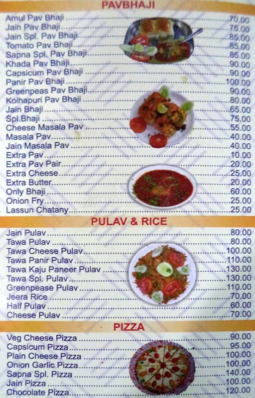 Sapna Pav Bhaji Menu, Menu for Sapna Pav Bhaji, Kondhwa, Pune - Zomato