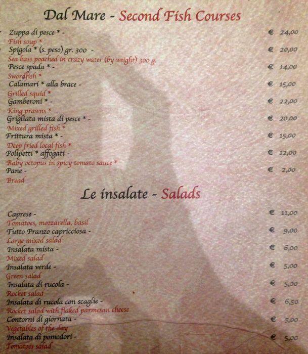 Menu da Ciro trattoria pizzeria, Roma, Via della Mercede