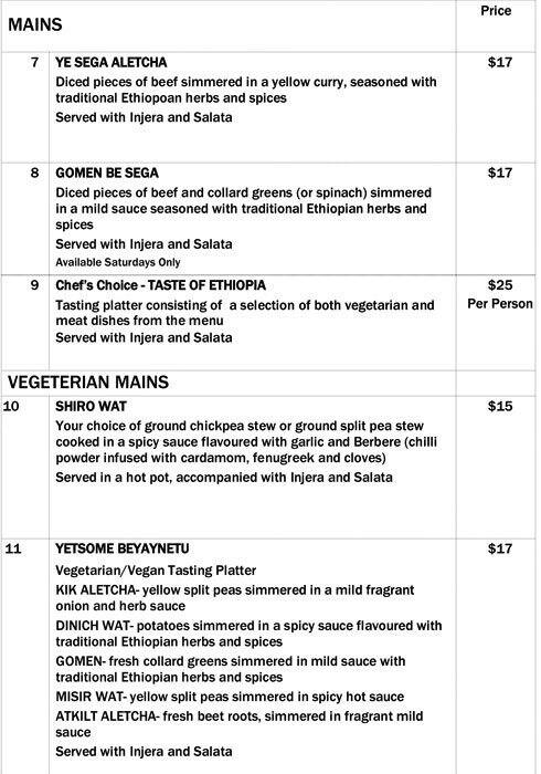 Menu at African Village Centre Restaurant, Torrensville
