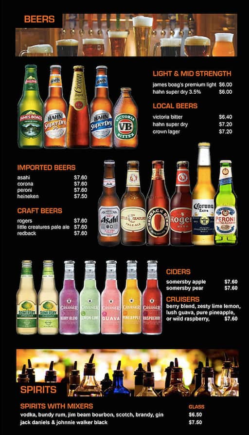 Menu at Hans Cafe, Rockingham, Syren St