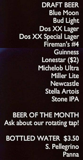 Menu at Key Bar, Austin, 617 W 6th St